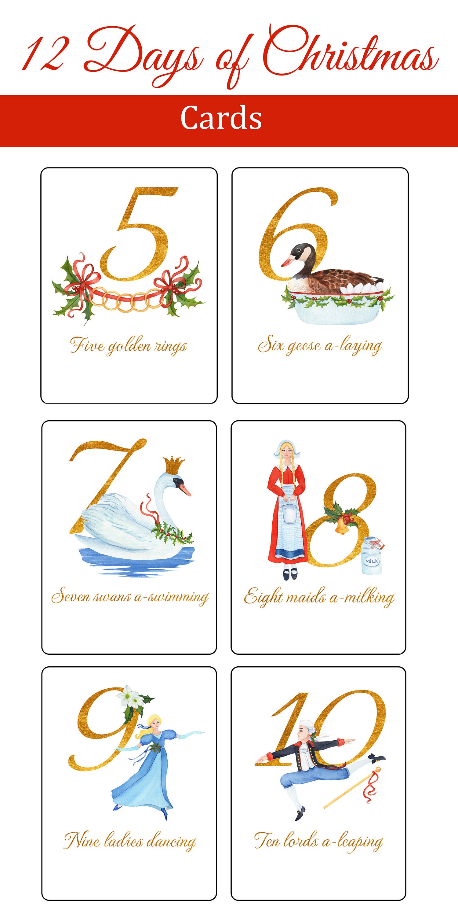 12 Days of Christmas Printable Cards, Nomenclature Cards, Printable ...