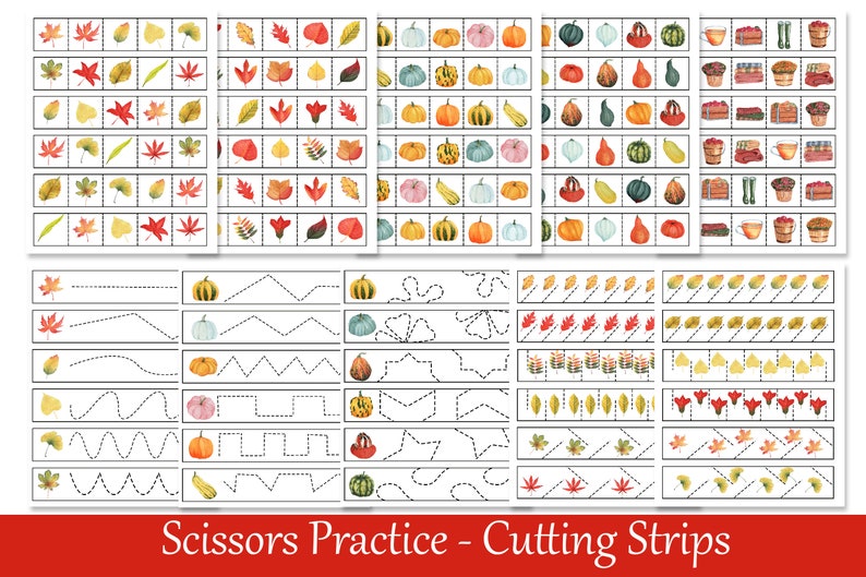 Autumn Scissors Cutting Practice, Cutting Strips for Fine Motor Skills ...