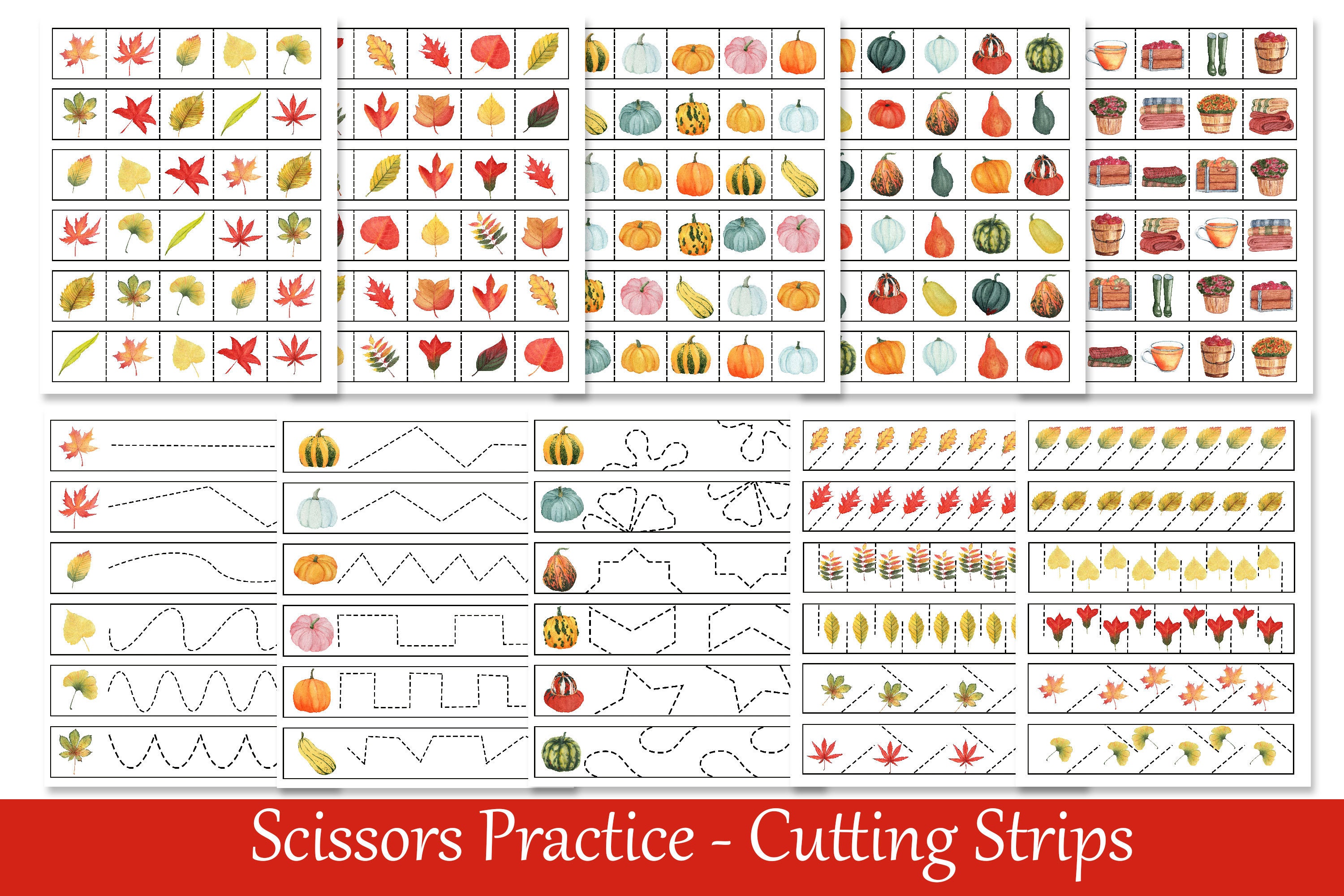 Autumn Scissors Cutting Practice, Cutting Strips for Fine Motor Skills ...