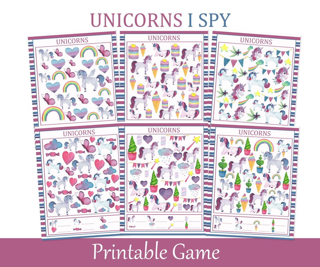 I Spy Unicorns, Printable Game for Kids, Preschool Activity, Heart ...