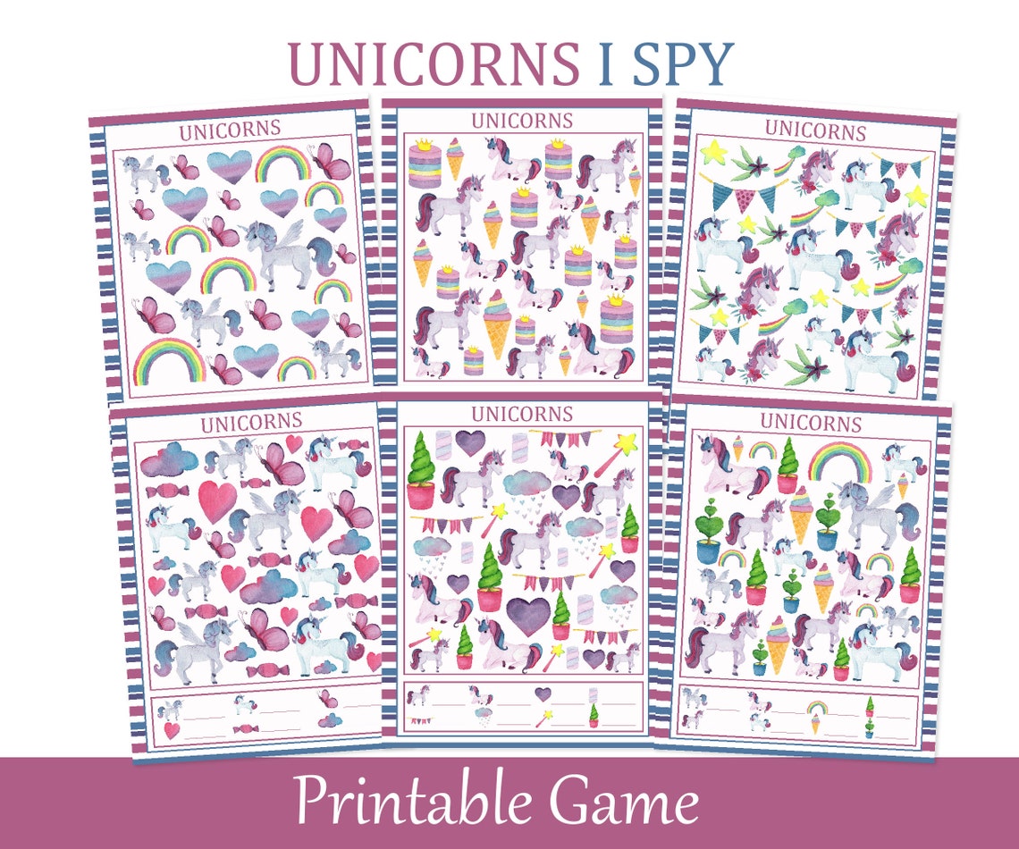 I Spy Unicorns, Printable Game for Kids, Preschool Activity, Heart ...