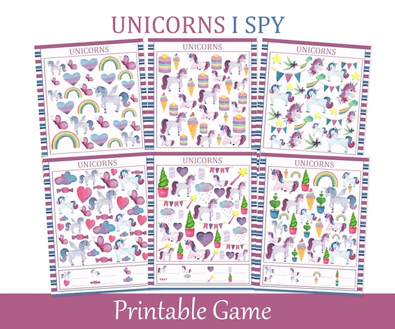 I Spy Unicorns Printable Game for Kids Preschool activity | Etsy