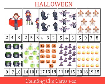 Seashells Count and Clip Cards Number 1 20 Flashcards | Etsy