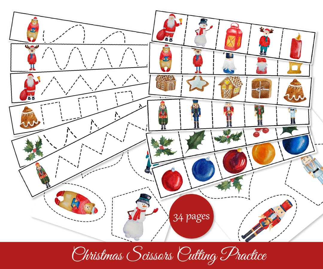 Christmas Scissors Cutting Practice Bundle. Printable Worksheets for ...