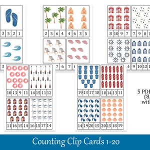 Summer Ocean Beach Count and Clip Cards, Number 1 - 20, Flashcards ...