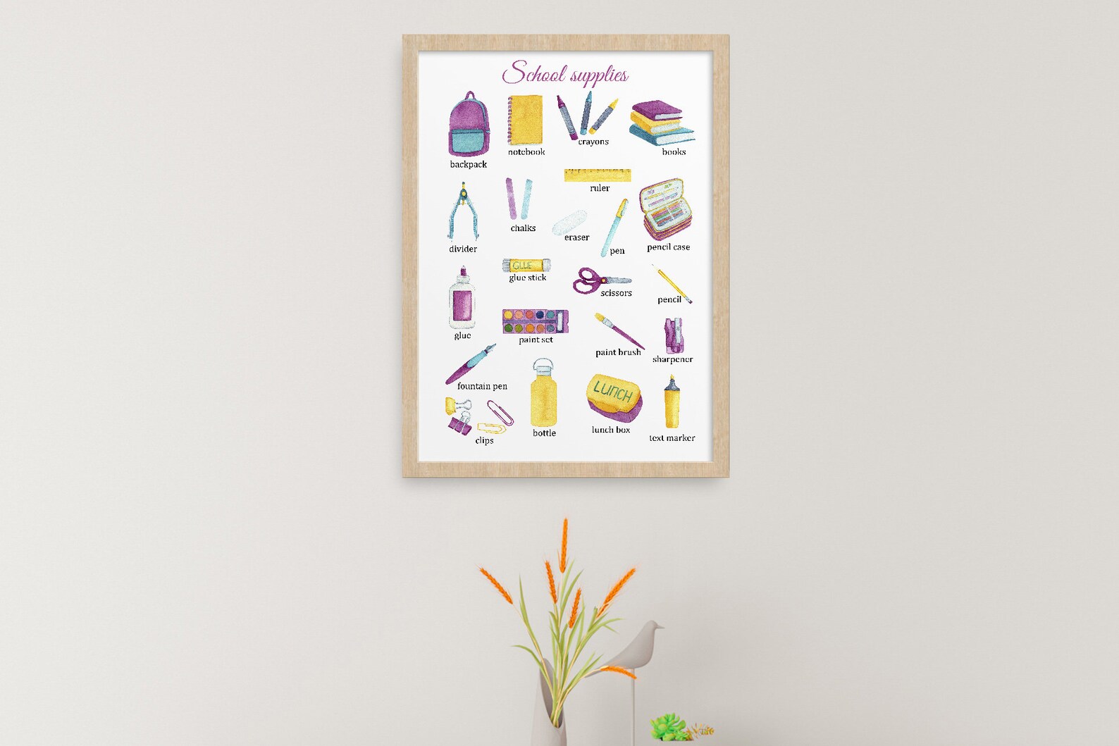 Back to School Montessori Poster, School Supplies Educational Poster ...