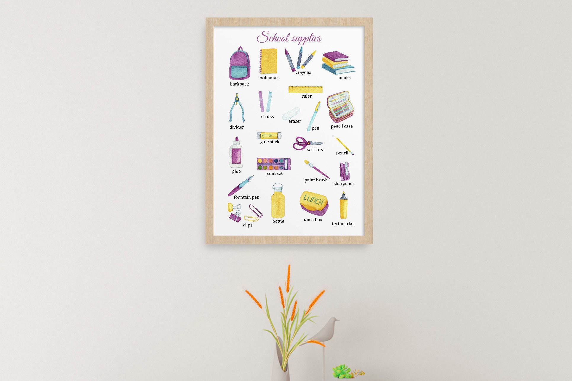 Back to School Montessori Poster, School Supplies Educational Poster ...