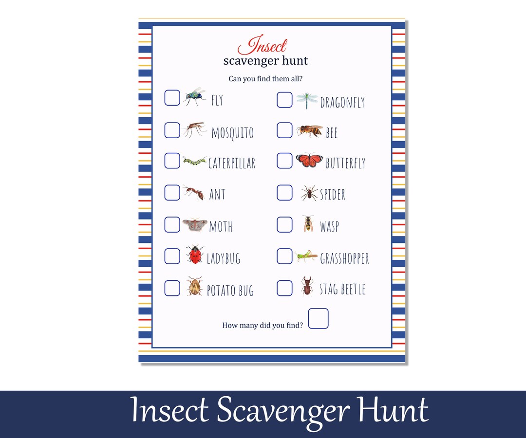 Insects Scavenger Hunt, Summer Activity for Kids, Printable Game for ...
