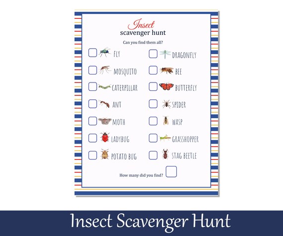Insects Scavenger Hunt Summer Activity for Kids Printable - Etsy