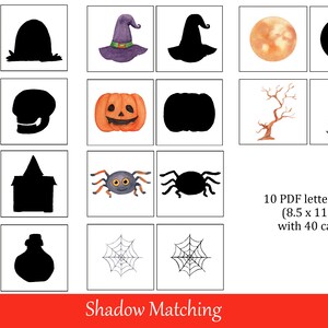 Halloween Shadow Matching Cards, Toddler Montessori Printable - Etsy