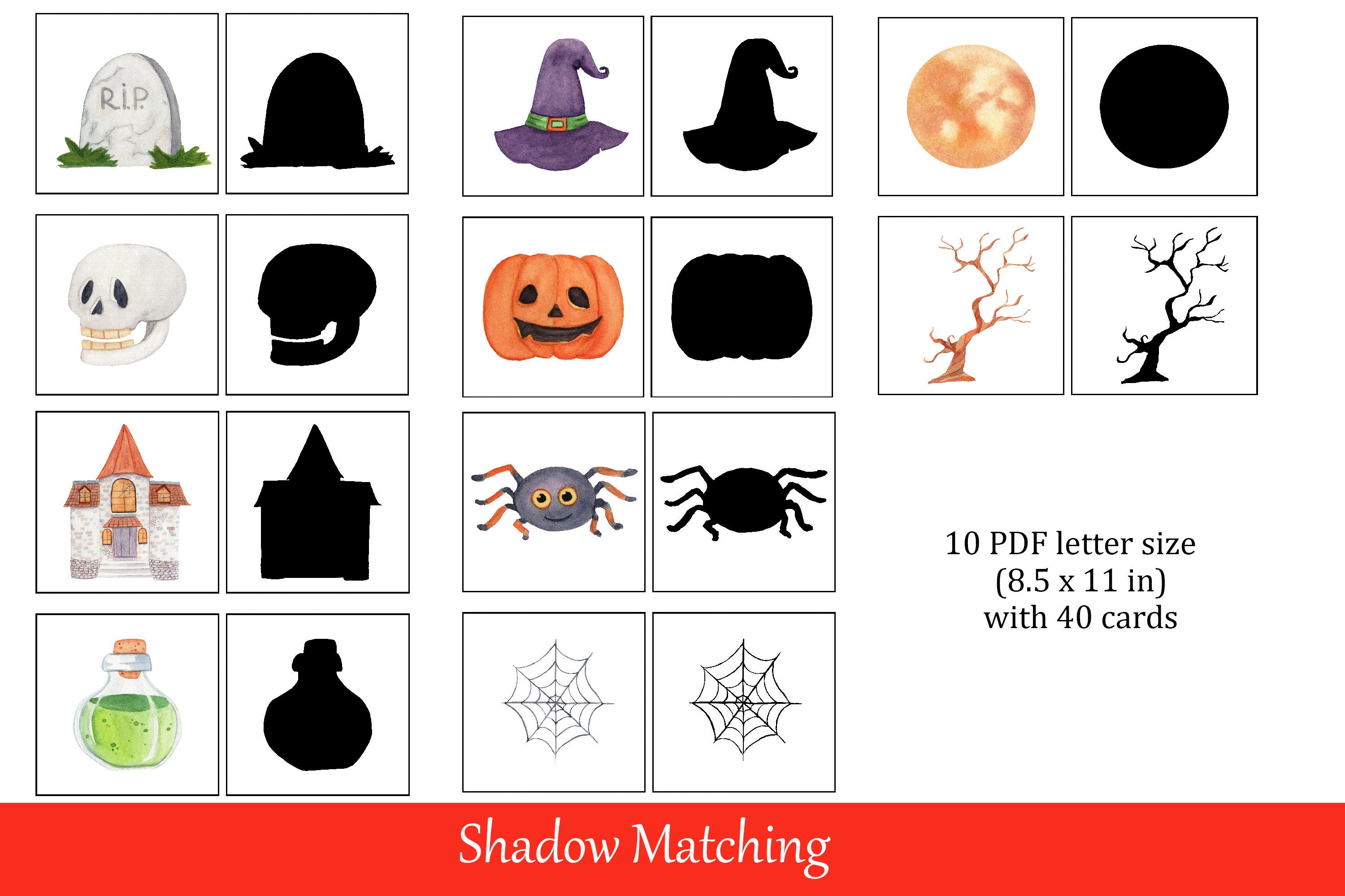 Halloween Shadow Matching Cards, Toddler Montessori Printable - Etsy
