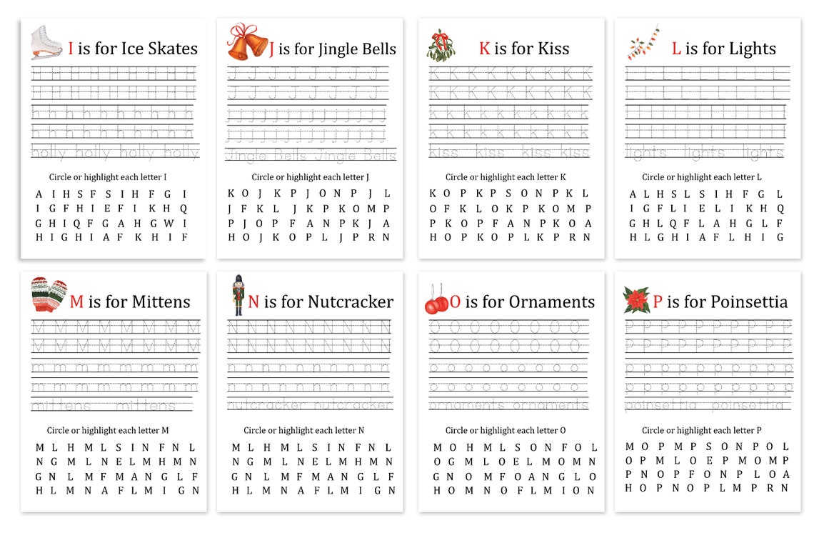 Christmas Alphabet Tracing Worksheets, Letters Writing Practice, ABC ...
