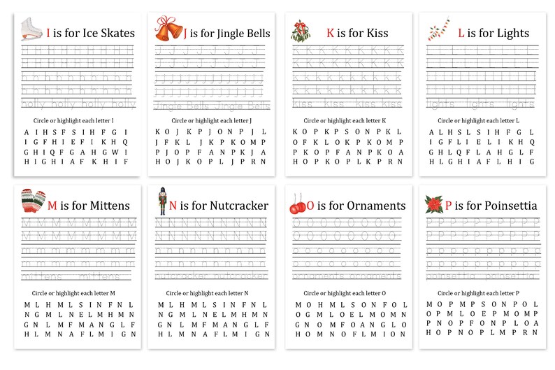 Christmas Alphabet Tracing Worksheets, Letters Writing Practice, ABC ...