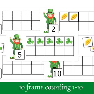 St. Patricks Day Ten Frame Counting Flashcards, Montessori Math ...