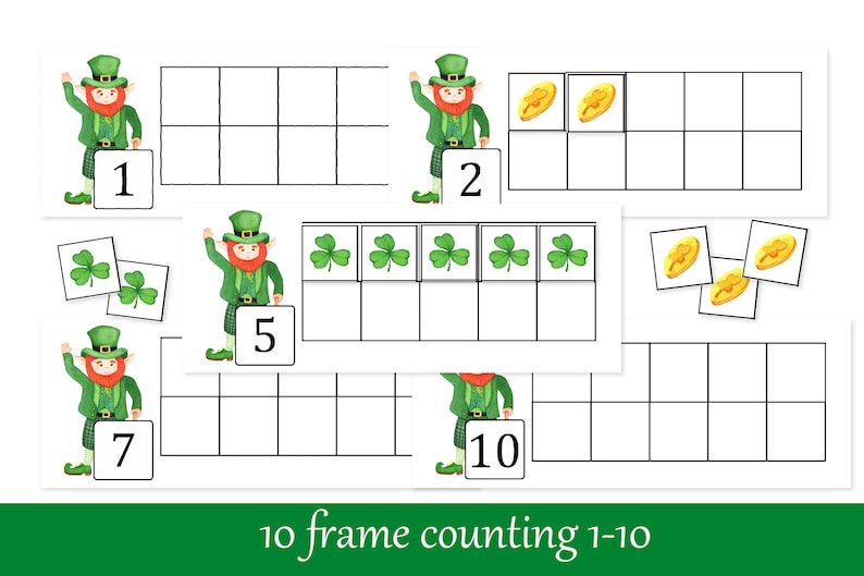 St. Patricks Day Ten Frame Counting Flashcards, Montessori Math ...