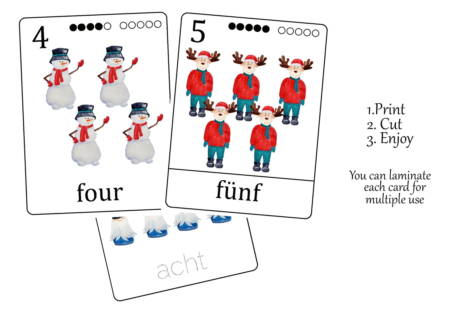 Christmas Numbers Flash Cards. Bilingual English & German Printable ...