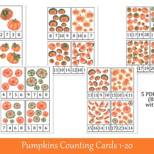 Pumpkins Autumn Counting Cards. Printable Math Flash Cards. Montessori ...