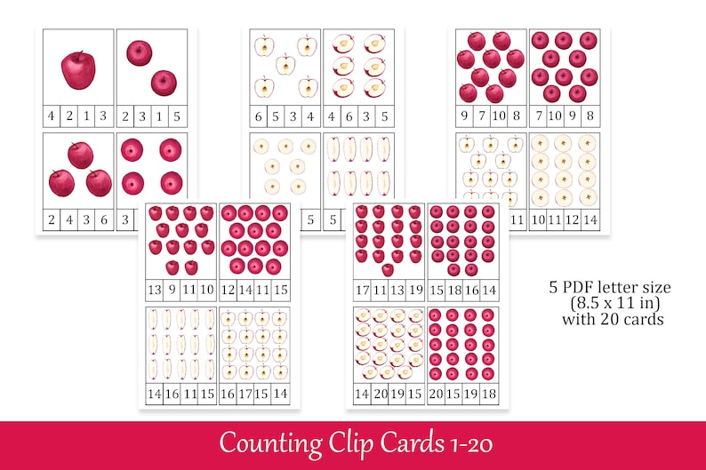 Apples Count and Clip Cards, Number 1 - 20, Flashcards, Fall Activity ...