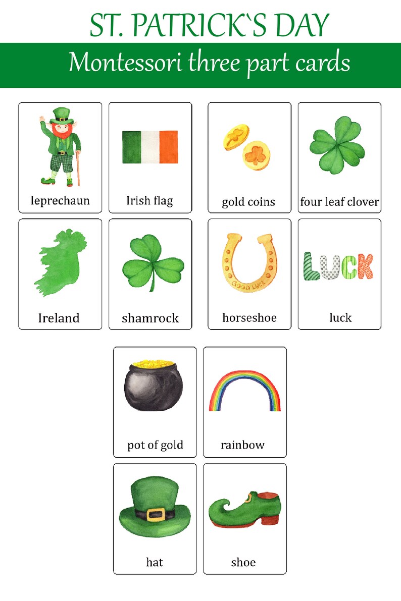St. Patricks Day Montessori Three Part Cards. Ireland Nomenclature ...