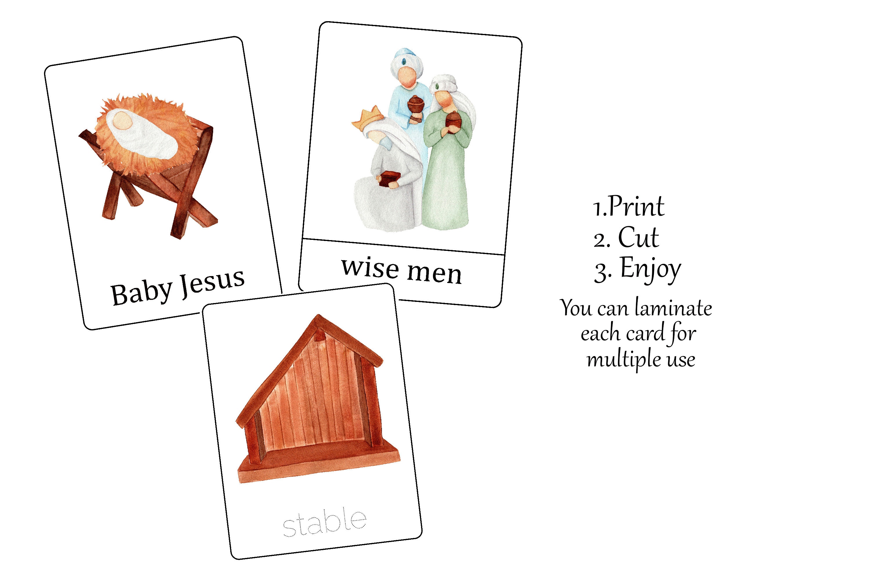 Nativity Christmas Flash Cards, Montessori Three Part Cards ...