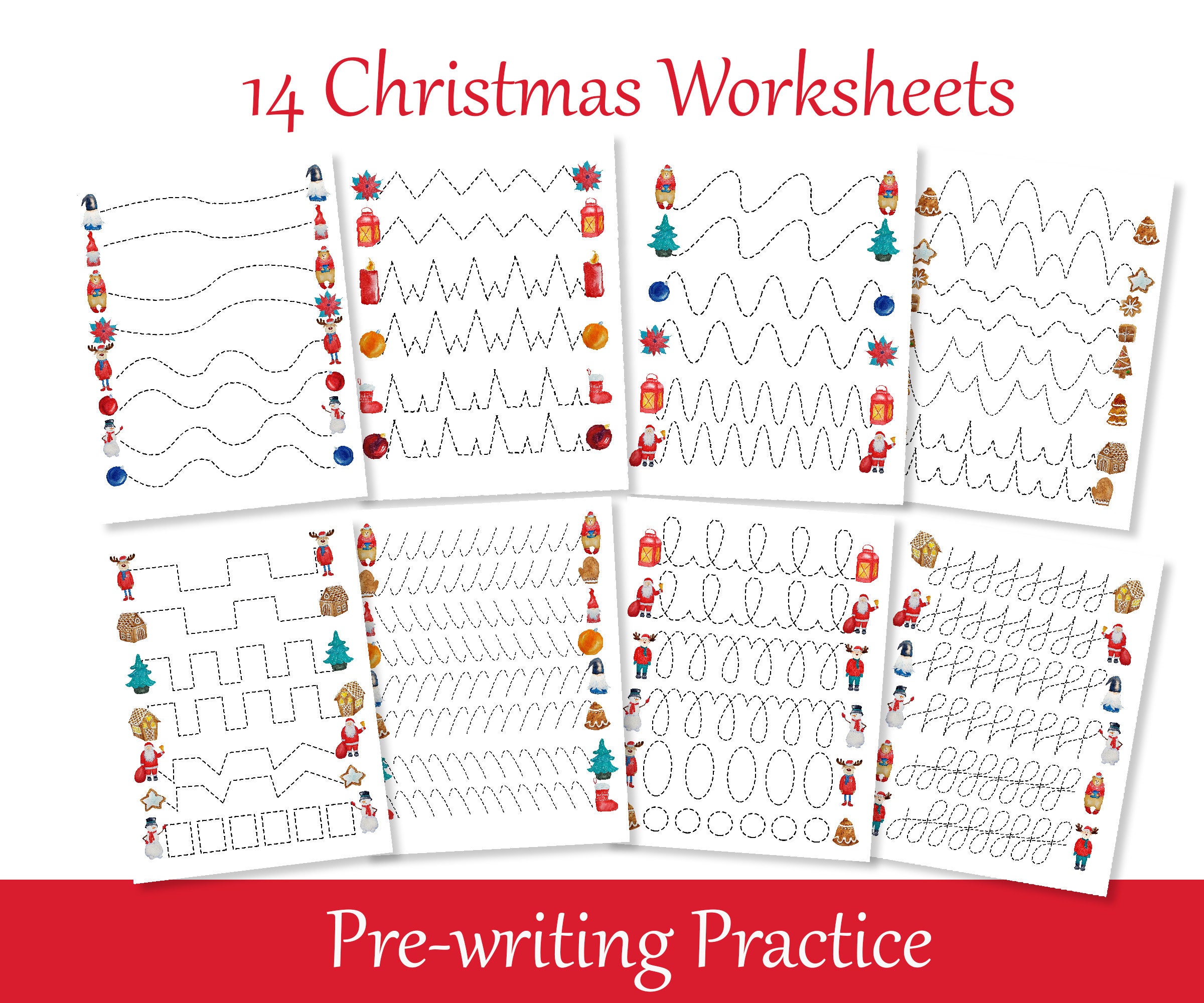 Handwriting Practice Preschool Worksheets, Christmas Tracing Printables ...