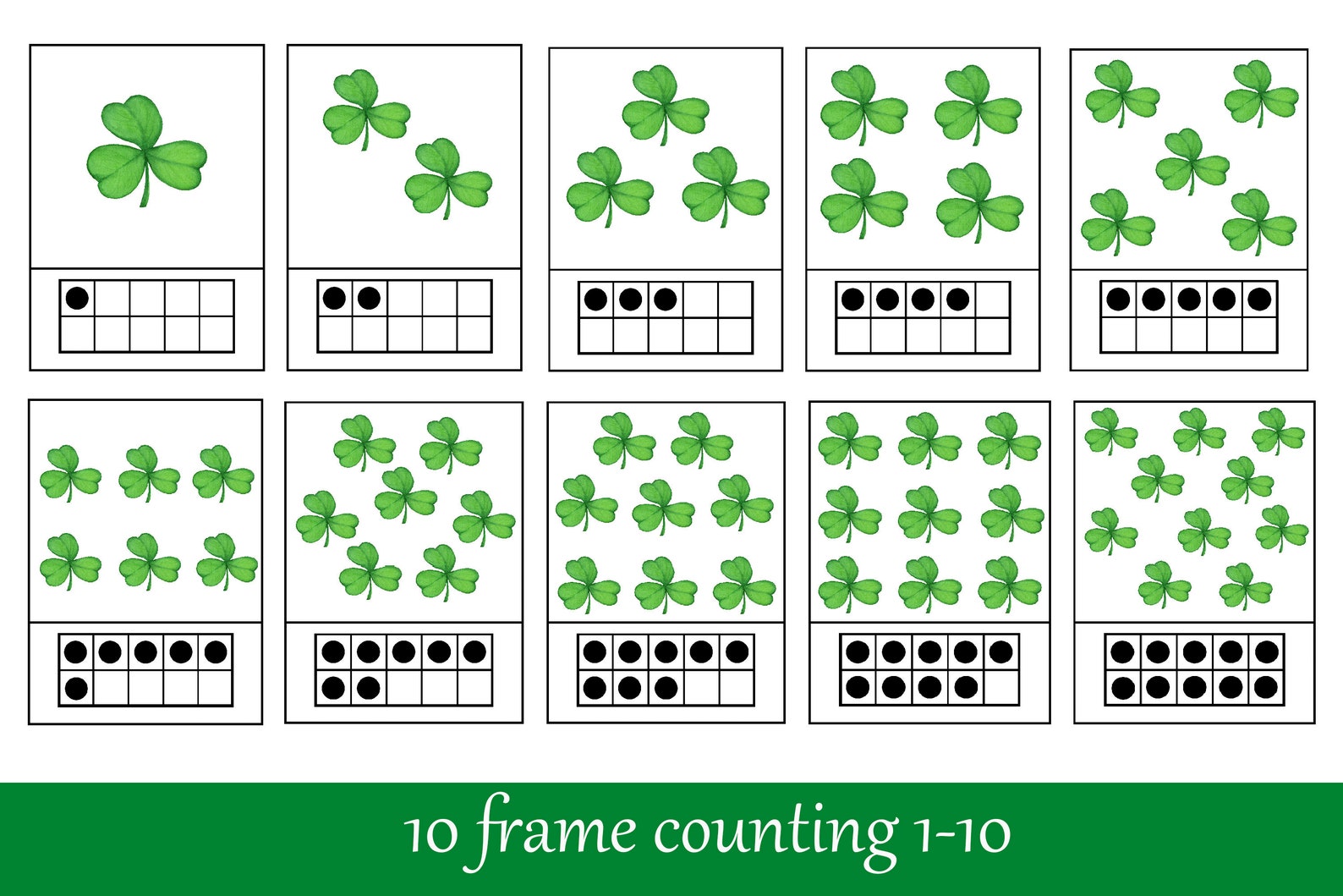 St. Patricks Day Ten Frame Counting Flashcards, Montessori Math ...