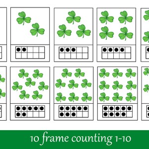 St. Patricks Day Ten Frame Counting Flashcards, Montessori Math ...