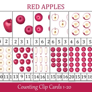 Apples Count and Clip Cards, Number 1 - 20, Flashcards, Fall Activity ...