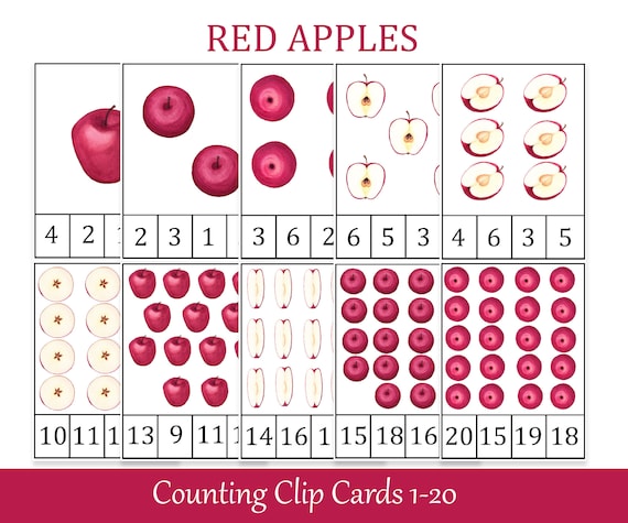 Apples Count and Clip Cards Number 1 20 Flashcards Fall | Etsy