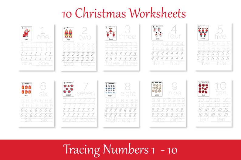 Christmas Preschool Worksheets, Numbers Tracing, Handwriting Practice ...