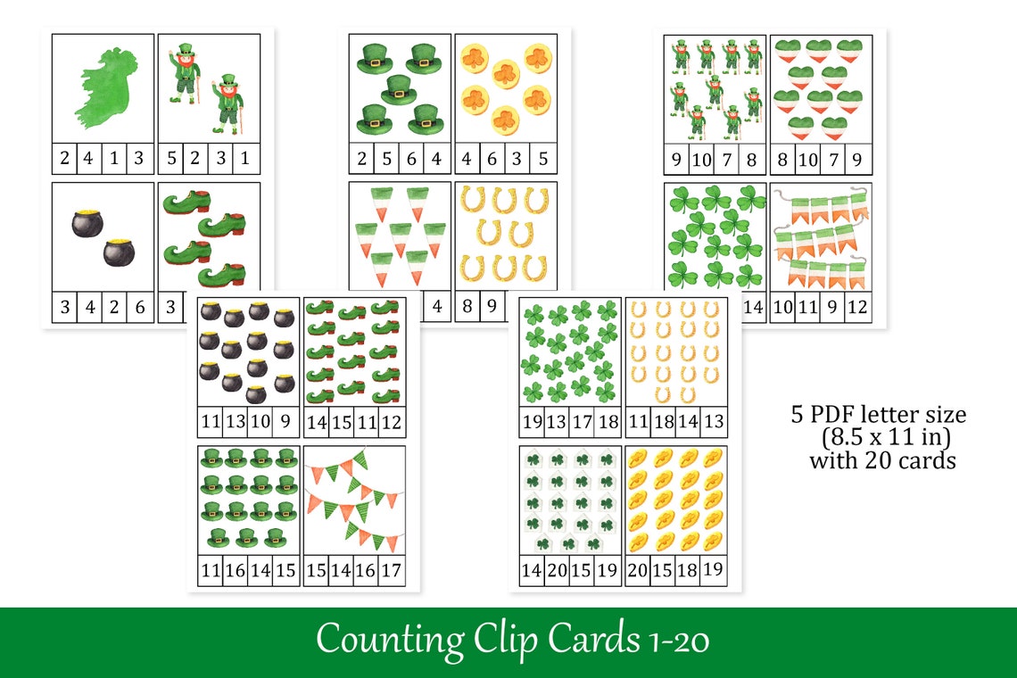 St. Patricks Day Count and Clip Cards, Number 1 - 20, Flashcards ...
