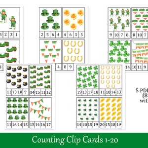 St. Patricks Day Count and Clip Cards, Number 1 - 20, Flashcards ...