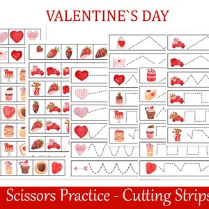 Valentines Scissors Cutting Practice, Cutting Strips for Fine Motor ...