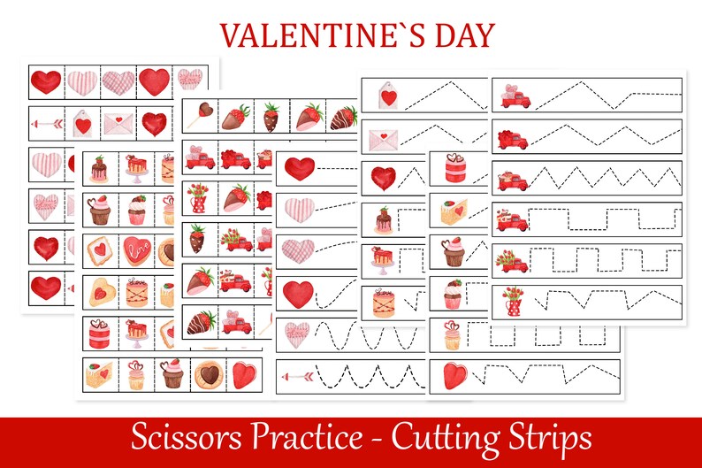 Valentines Scissors Cutting Practice, Cutting Strips for Fine Motor ...