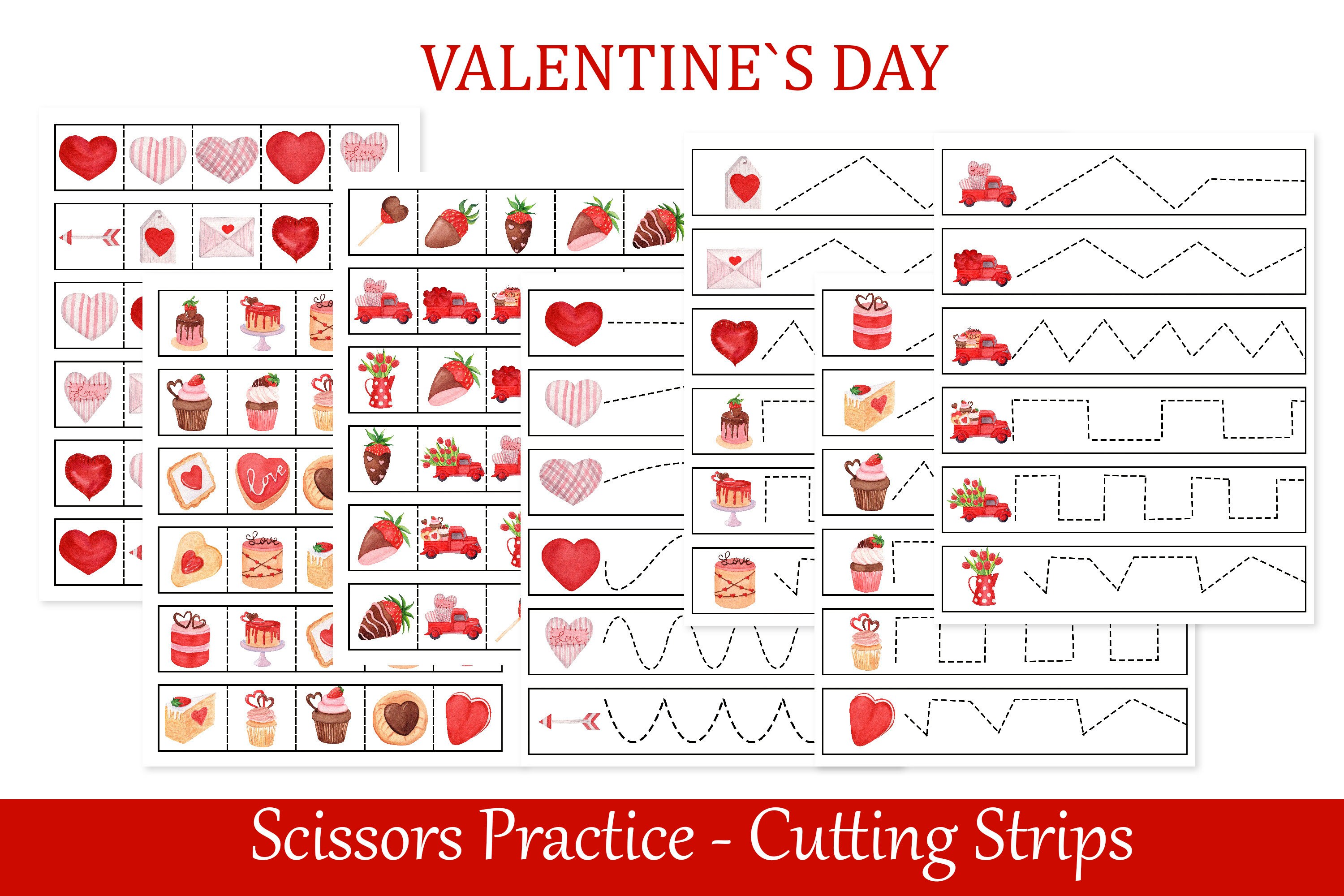 Valentines Scissors Cutting Practice, Cutting Strips for Fine Motor ...