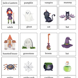 Halloween Preschool Flash Cards. Montessori 3 Part Cards. Nomenclature ...