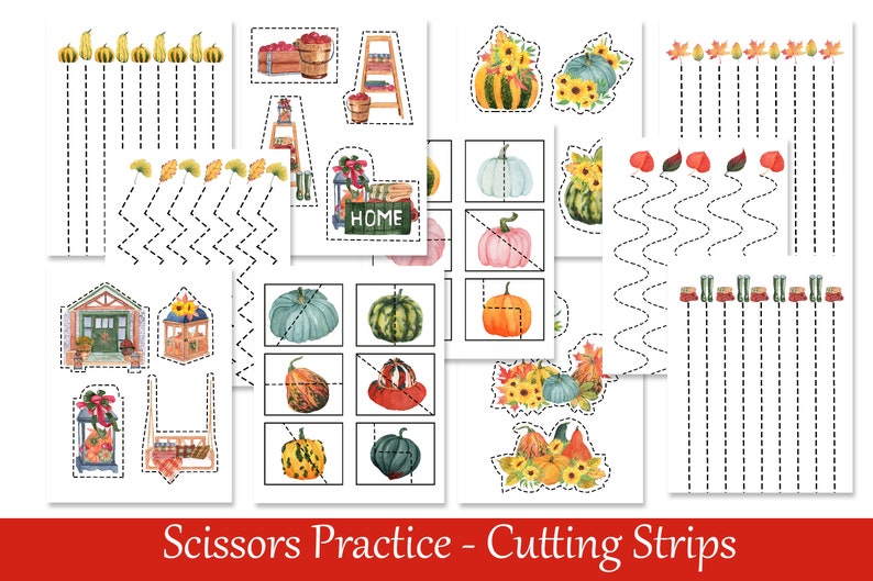 Autumn Scissors Cutting Practice, Cutting Strips for Fine Motor Skills ...