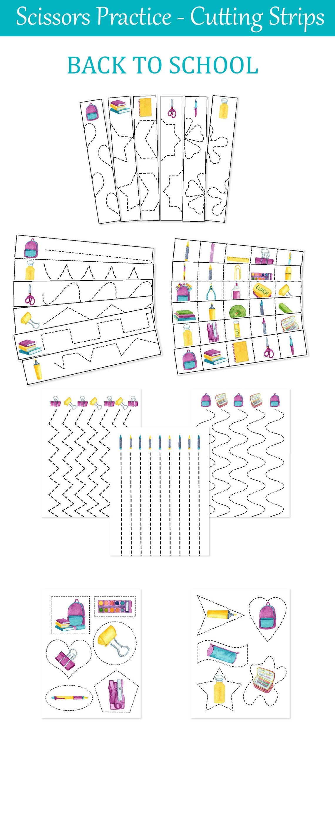 Scissors Cutting Practice Back to School, Cutting Strips for Fine Motor ...