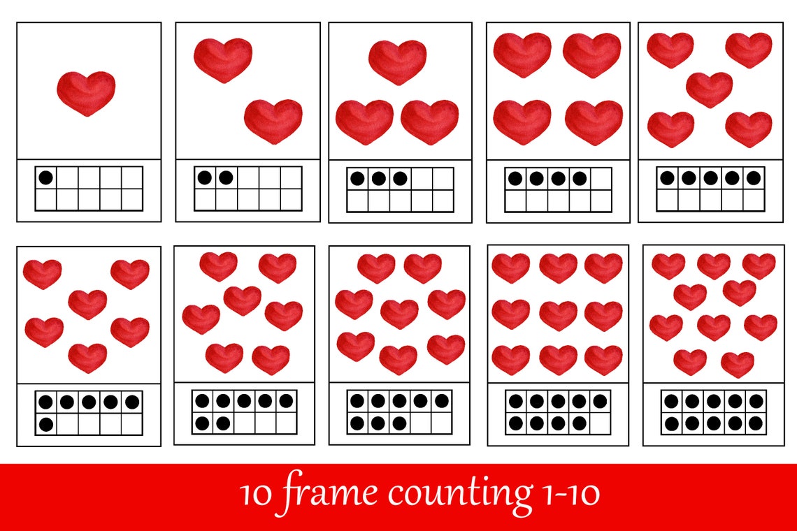 Valentine Ten Frame Counting Flashcards, Montessori Math Worksheets ...