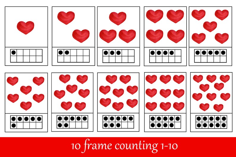 Valentine Ten Frame Counting Flashcards, Montessori Math Worksheets ...