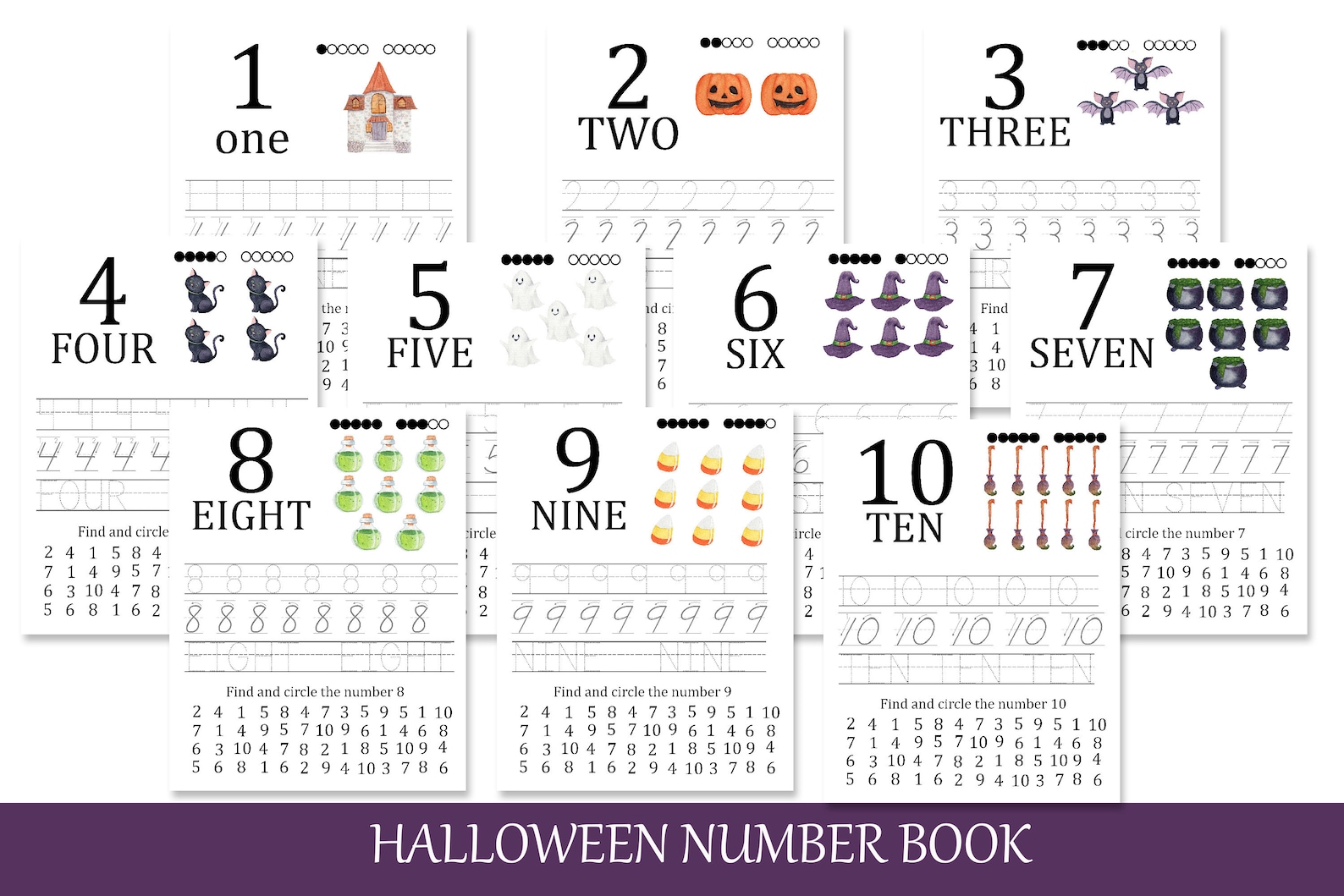 Halloween Number Book, Numbers Writing Practice, Halloween Tracing ...