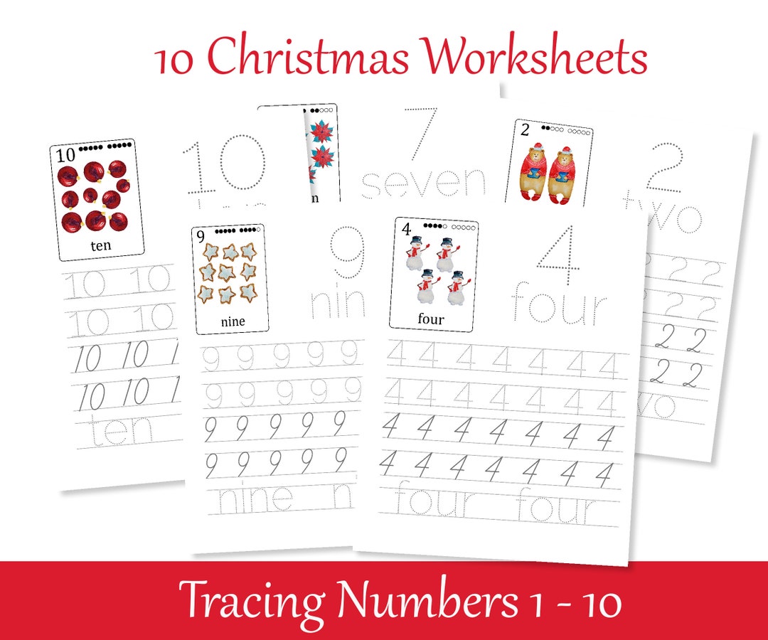 Christmas Preschool Worksheets, Numbers Tracing, Handwriting Practice ...