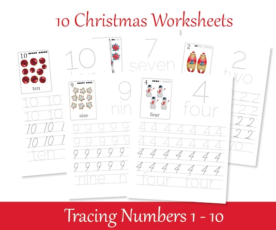 Christmas Preschool Worksheets Numbers Tracing Handwriting | Etsy
