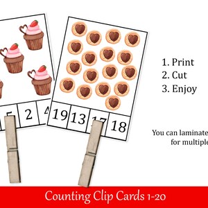 Valentines Day Count and Clip Cards, Number 1 - 20, Flashcards, Hearts ...