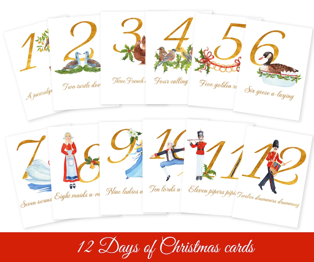 12 Days of Christmas Printable Cards, Nomenclature Cards, Printable ...
