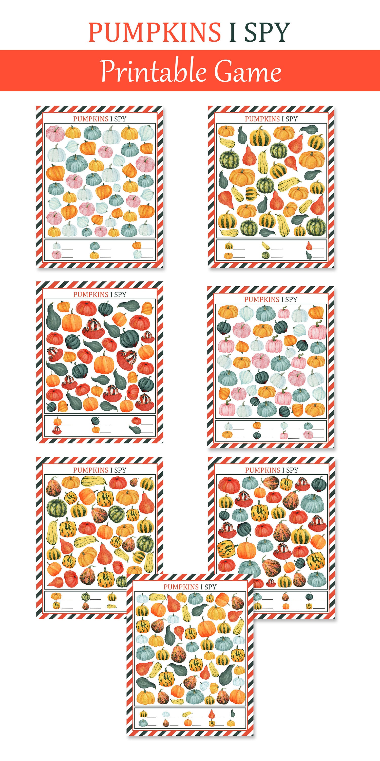 I Spy Pumpkins Printable Game for Kids, Fall Preschool Party Activity ...