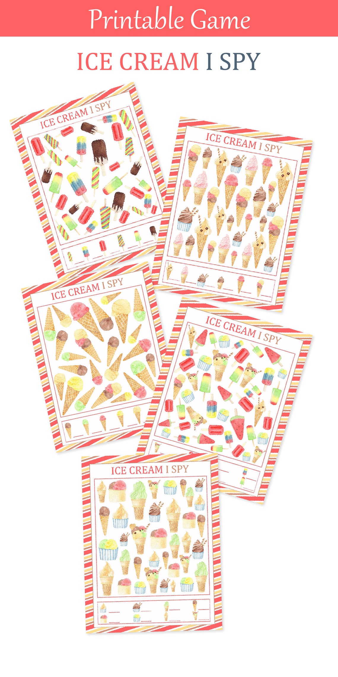 I Spy Ice Cream, Birthday Printable Summer Game for Kids - Etsy