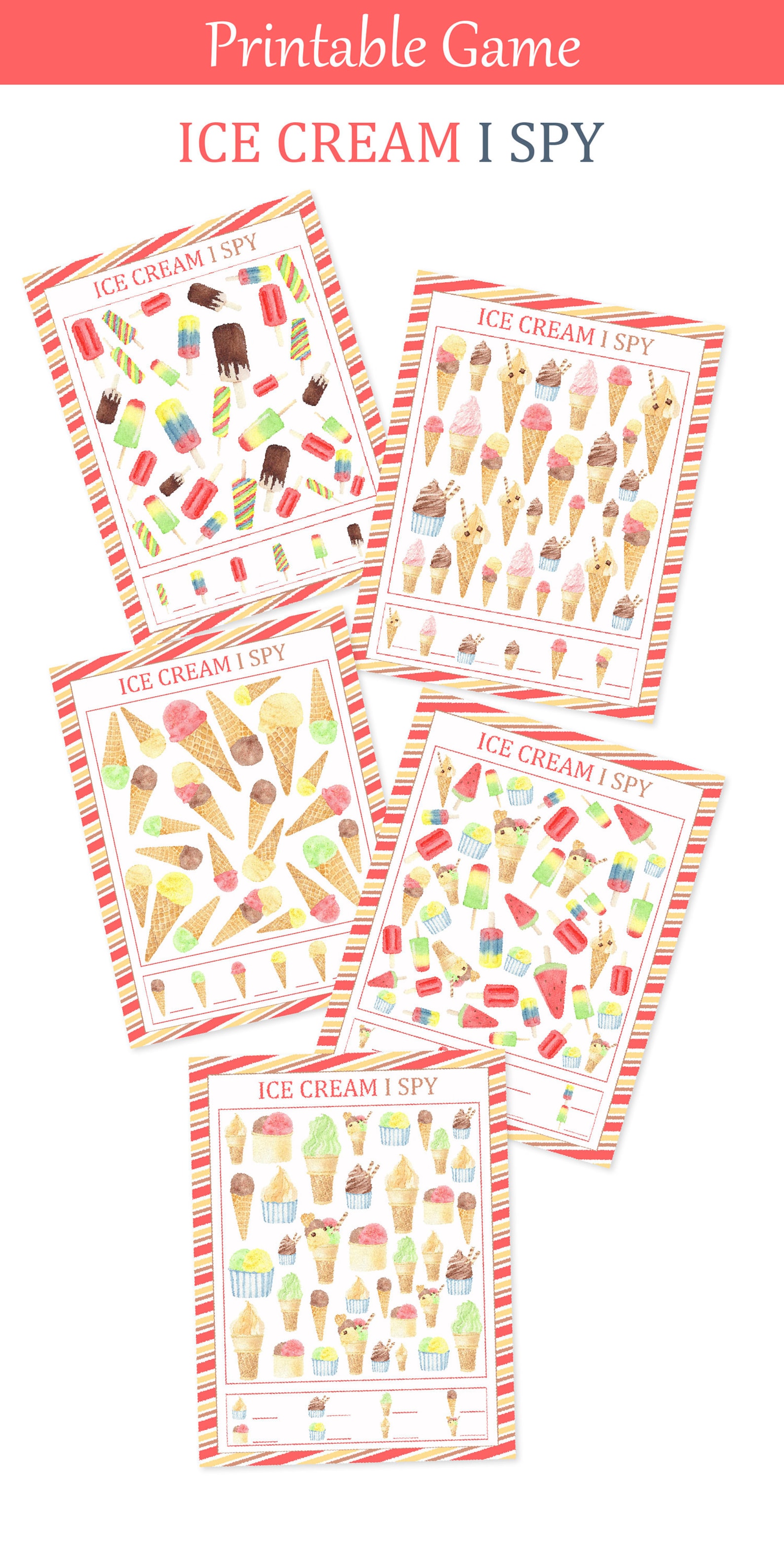I Spy Ice Cream, Birthday Printable Summer Game for Kids - Etsy