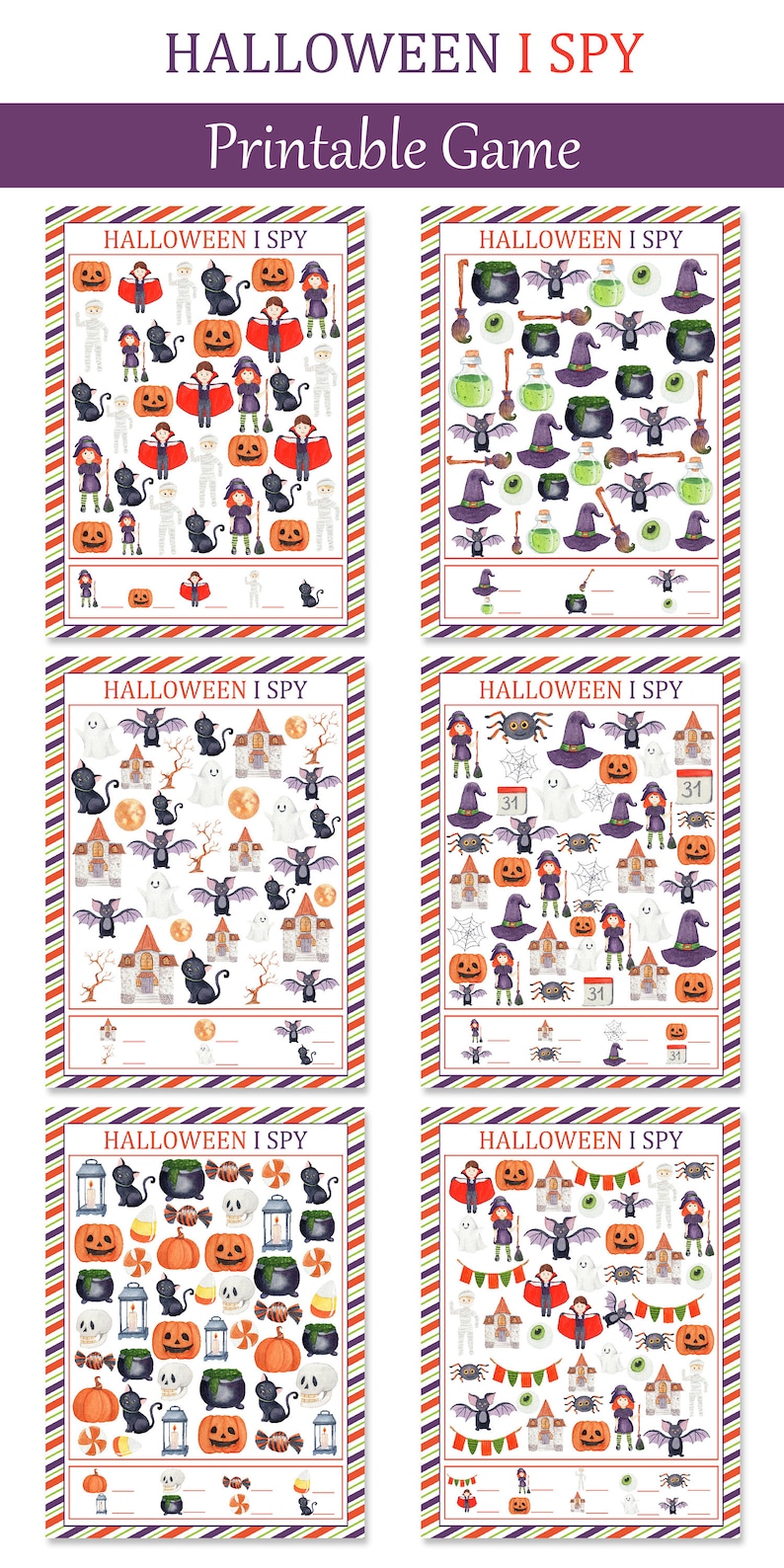 I Spy Halloween Printable Game for Kids, Fall Preschool Party Activity ...