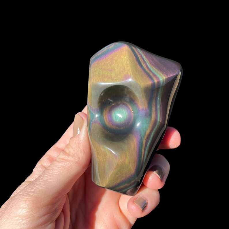 Polished Rainbow Obsidian Crystal – Flashy Healing Stone 7.4oz 3.25x2x1 ...